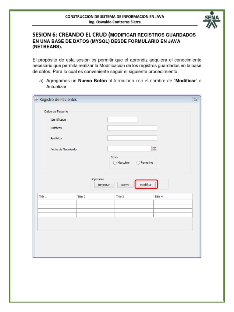 SESION 6 - Construyendo El CRUD - Modificacion de Registros | PDF | Java (lenguaje de ...