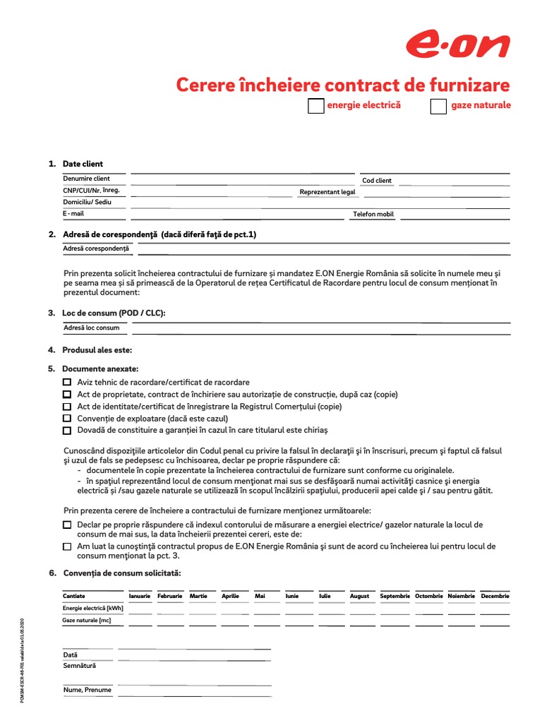 1 Cerere Incheiere Contract Furnizare GN - Ee | PDF