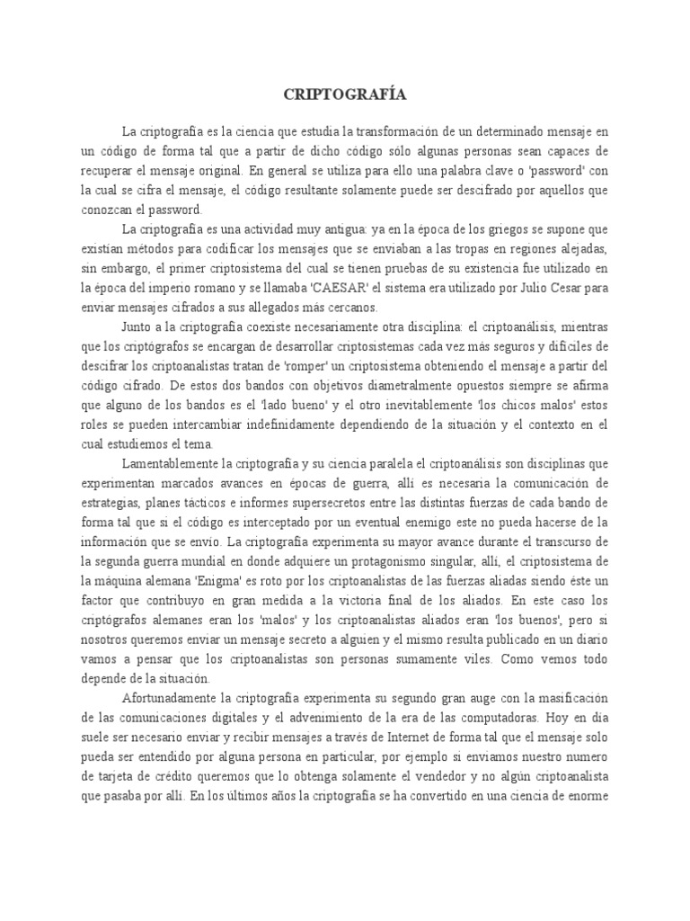 CRIPTOGRAFÍA | PDF | Criptoanálisis | Criptografía