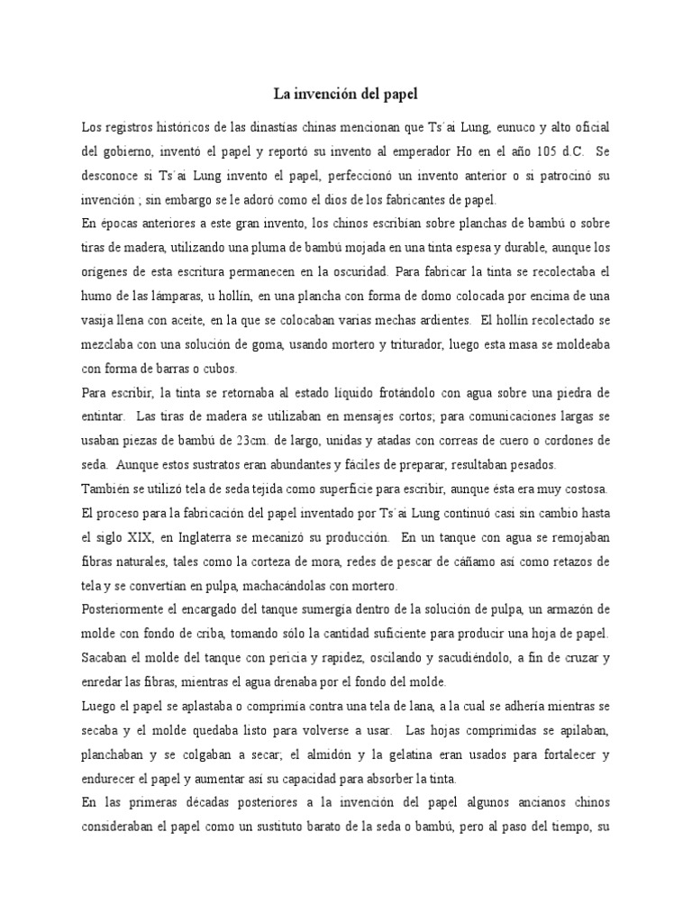 La Invención Del Papel | PDF | Tinta | Papel