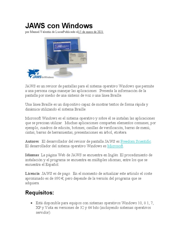 JAWS para Windows: Accesibilidad y Uso | PDF | Ventana (informática ...