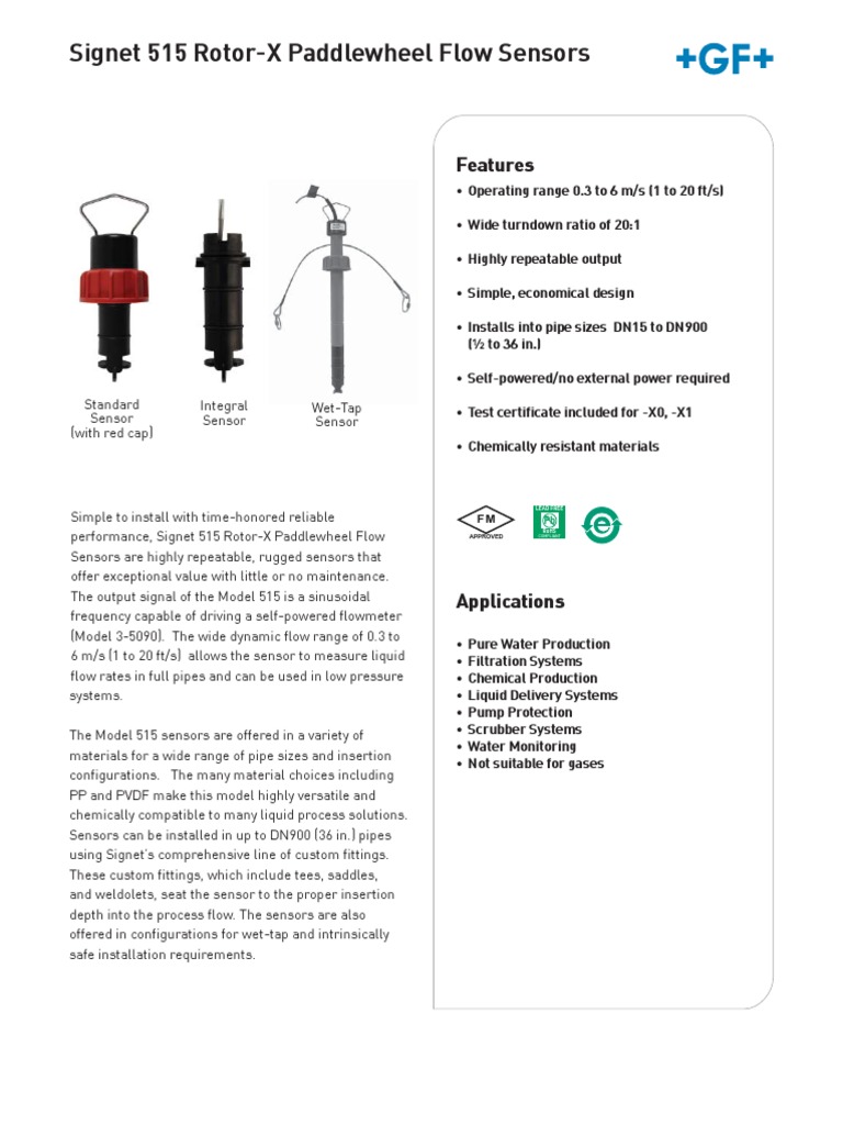 515 Flow Sensor Data Sheet | PDF | Flow Measurement | Pipe (Fluid ...