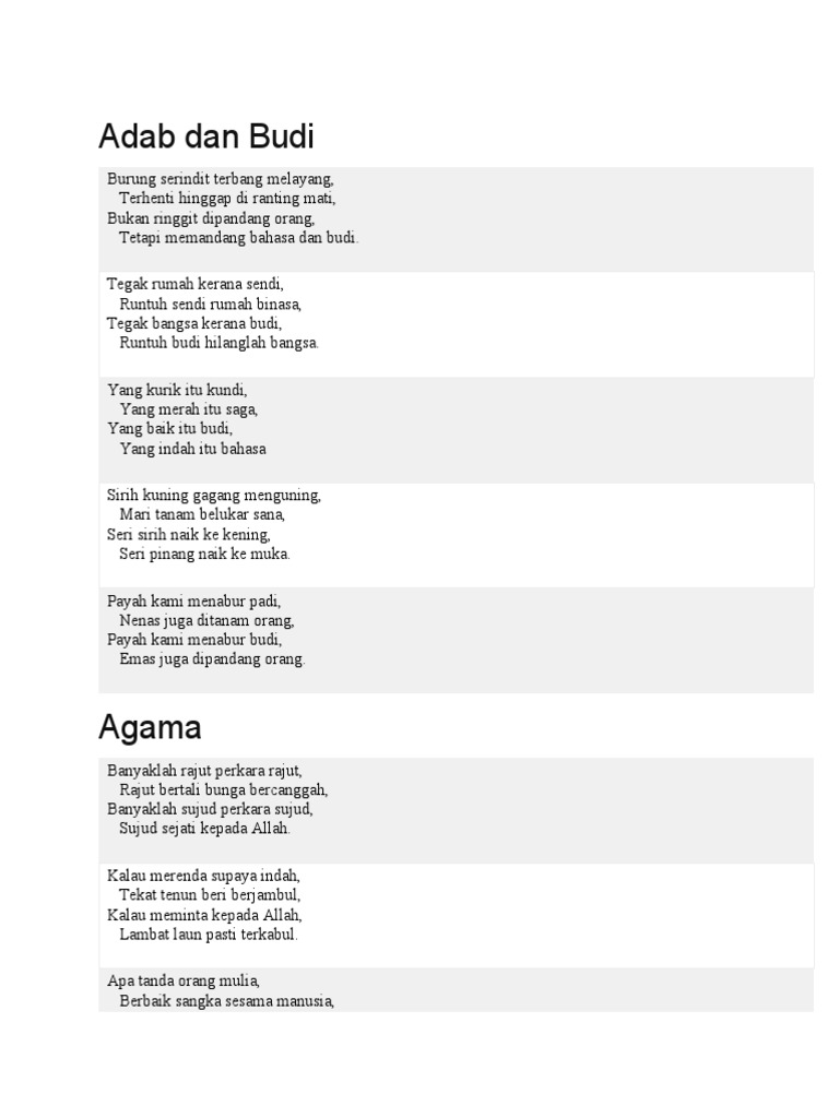 Pantun Adab dan Budi Melayu | PDF | Griya & Taman