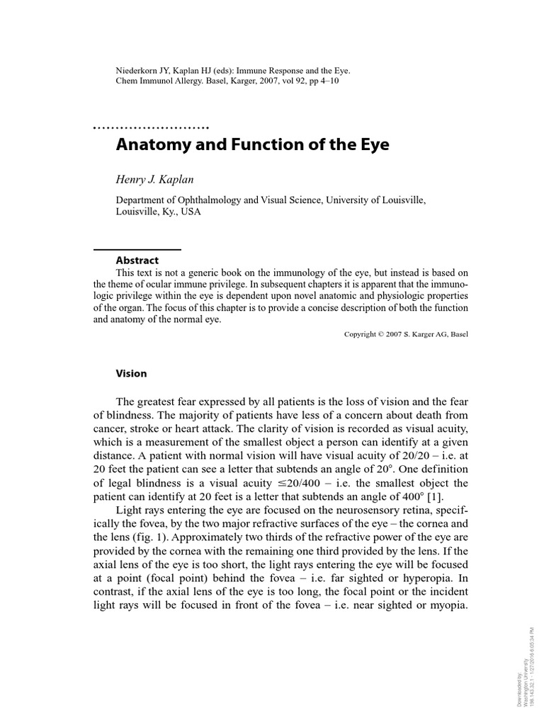 Anatomy and Function of The Eye: Henry J. Kaplan | PDF | Retina | Anatomy