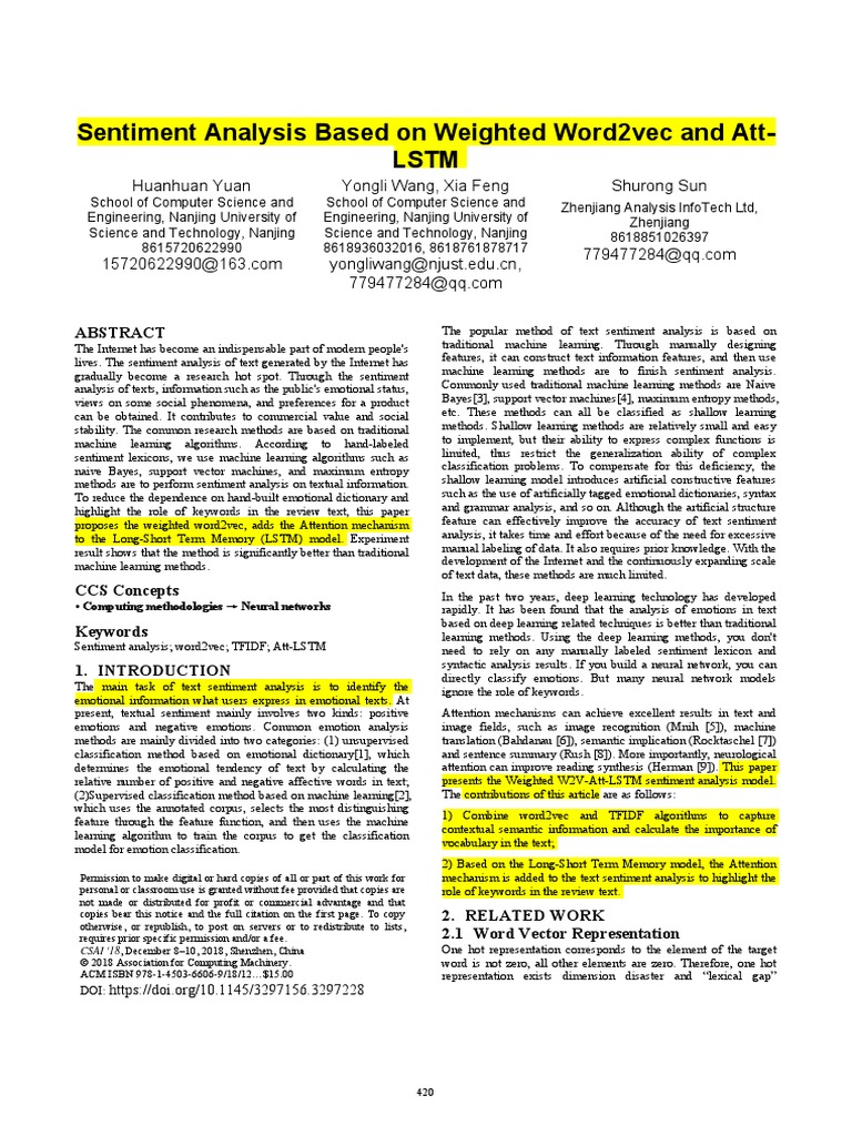Sentiment Analysis Based On Weighted Word2vec and Att-LSTM | PDF | Artificial Neural Network ...