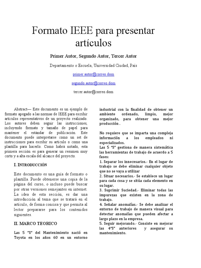 Formato IEEE para Presentar Trabajos | PDF | Azul | Sumario abstracto)