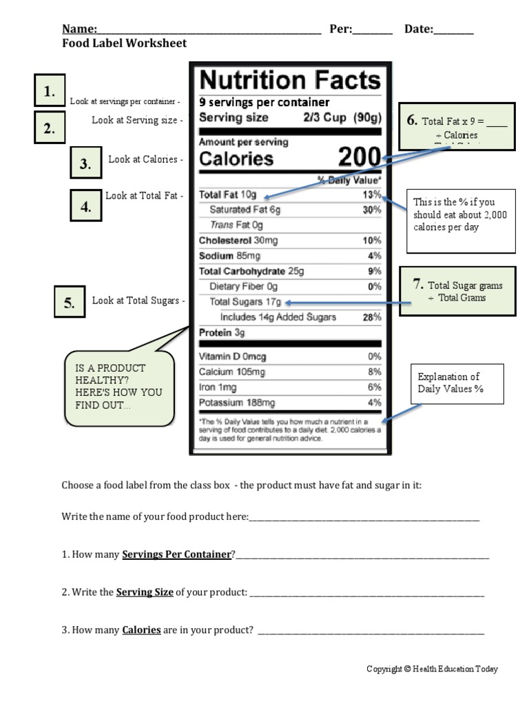 Food Label Worksheet | PDF | Fat | Calorie