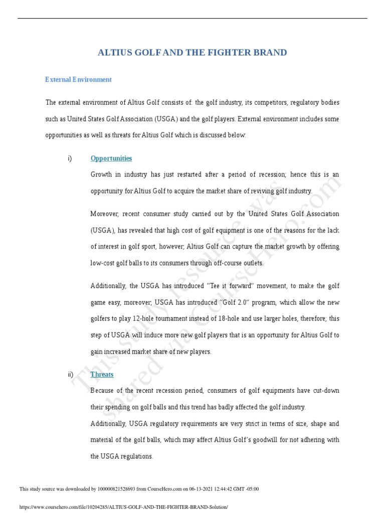 This Study Resource Was: Altius Golf and The Fighter Brand | PDF ...