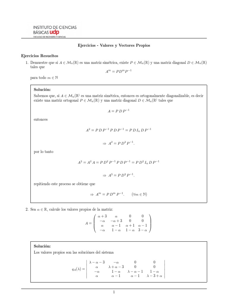 Guía de Ejercicios - Valores y Vectores Propios | PDF | Valores propios y vectores propios ...