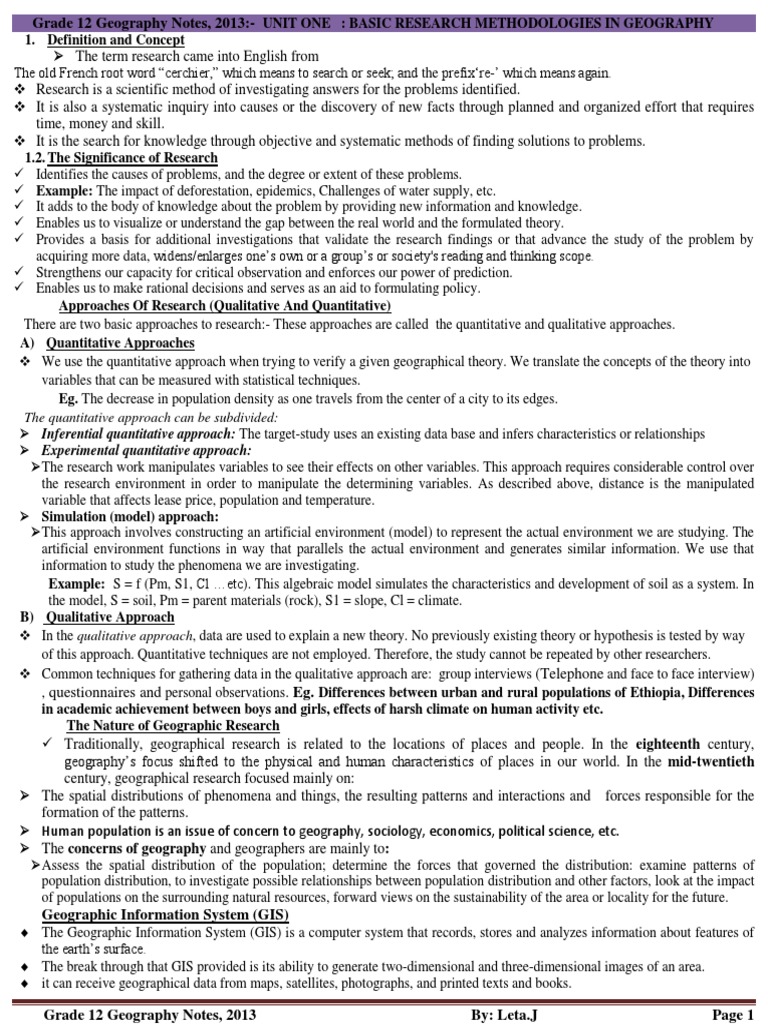 Grade 12 Geography Notes | PDF | Sampling (Statistics) | Map