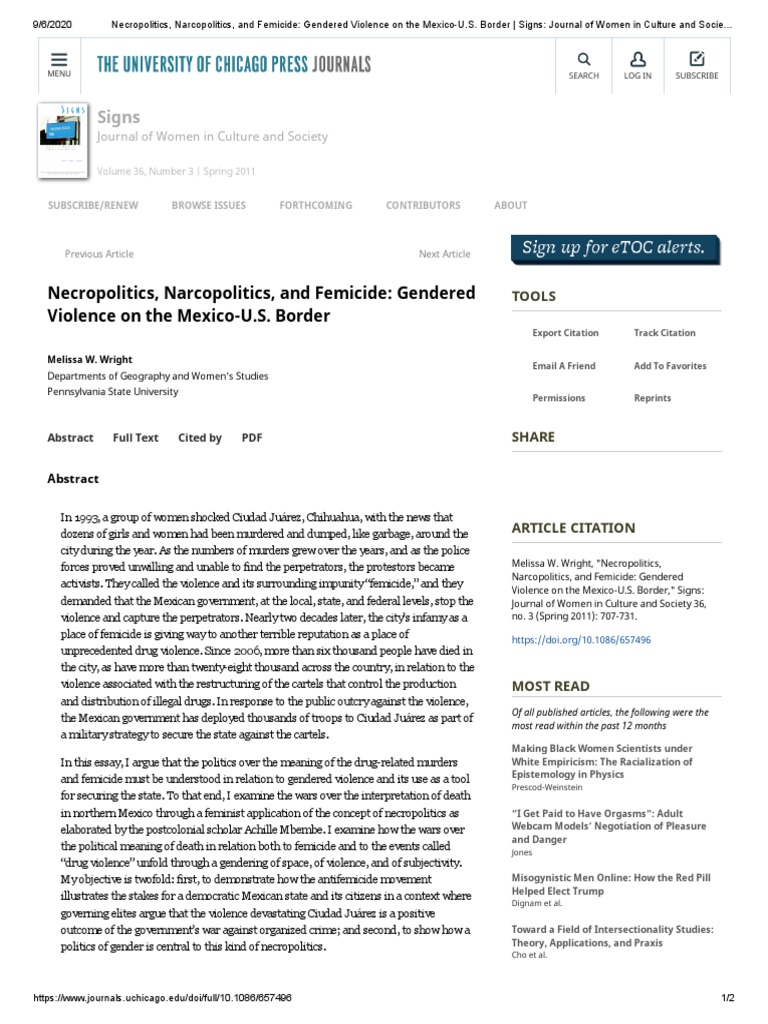 Signs: Necropolitics, Narcopolitics, and Femicide: Gendered Violence On ...