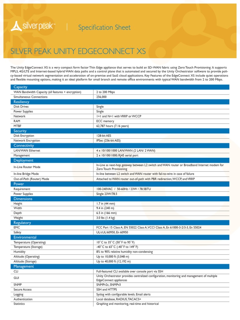 Spec Sheet Edgeconnect Xs | PDF | Wide Area Network | Computer Network