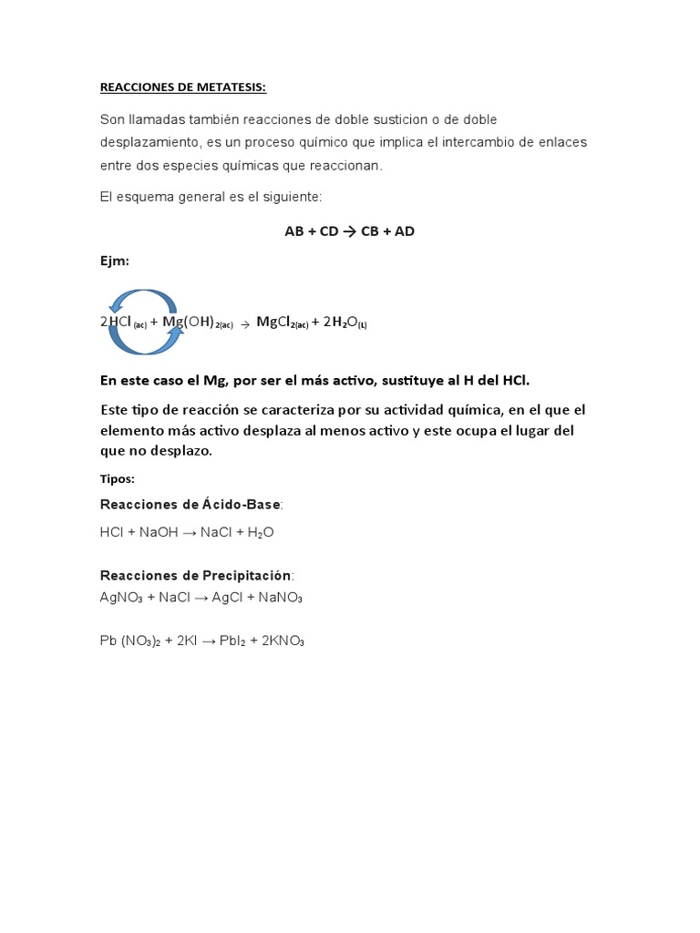 Reacciones de Metatesis | PDF