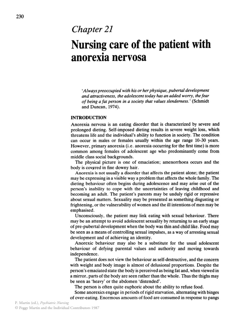 Nursing Care of The Patient With Anorexia Nervosa | PDF | Anorexia ...