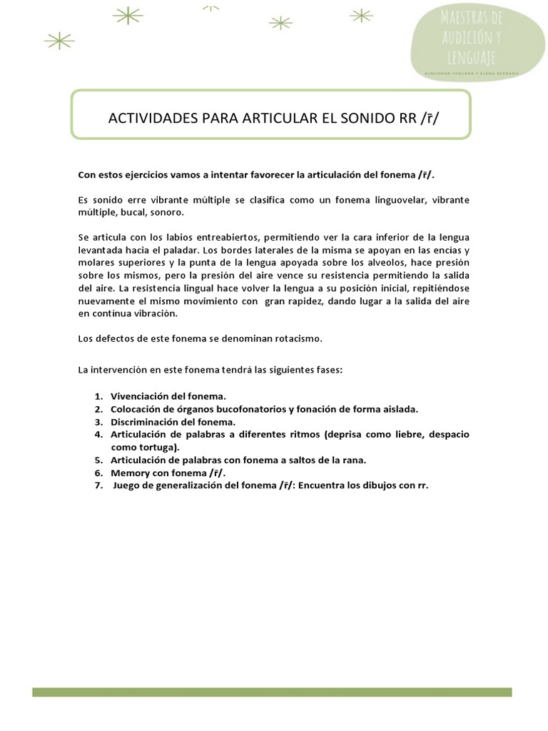 Actividades para Articular el Sonido RR | PDF | Sonido | Idiomas
