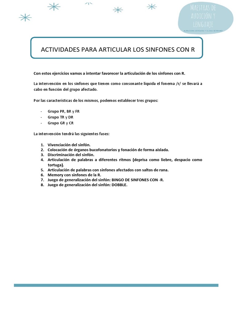 Sinfones R Actividades para Articulacion | PDF | Fonética | Voz humana