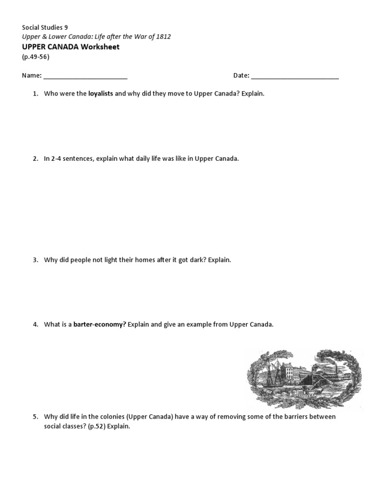 Upper Canada Post-War Life Worksheet | PDF | History