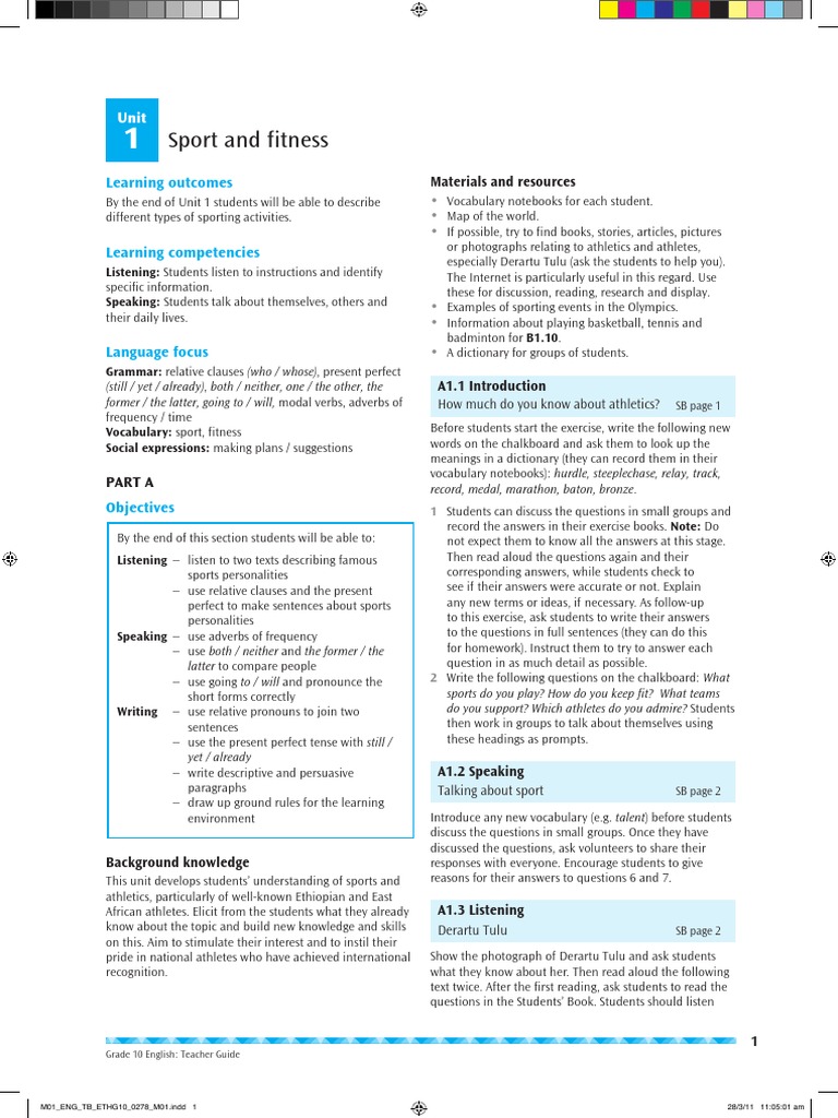 Grade 10 English: Sports and Fitness Guide | PDF | Track And Field ...