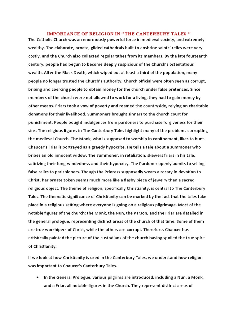 Importance of Religion in 'The Canterbury Tales ' | PDF | The ...