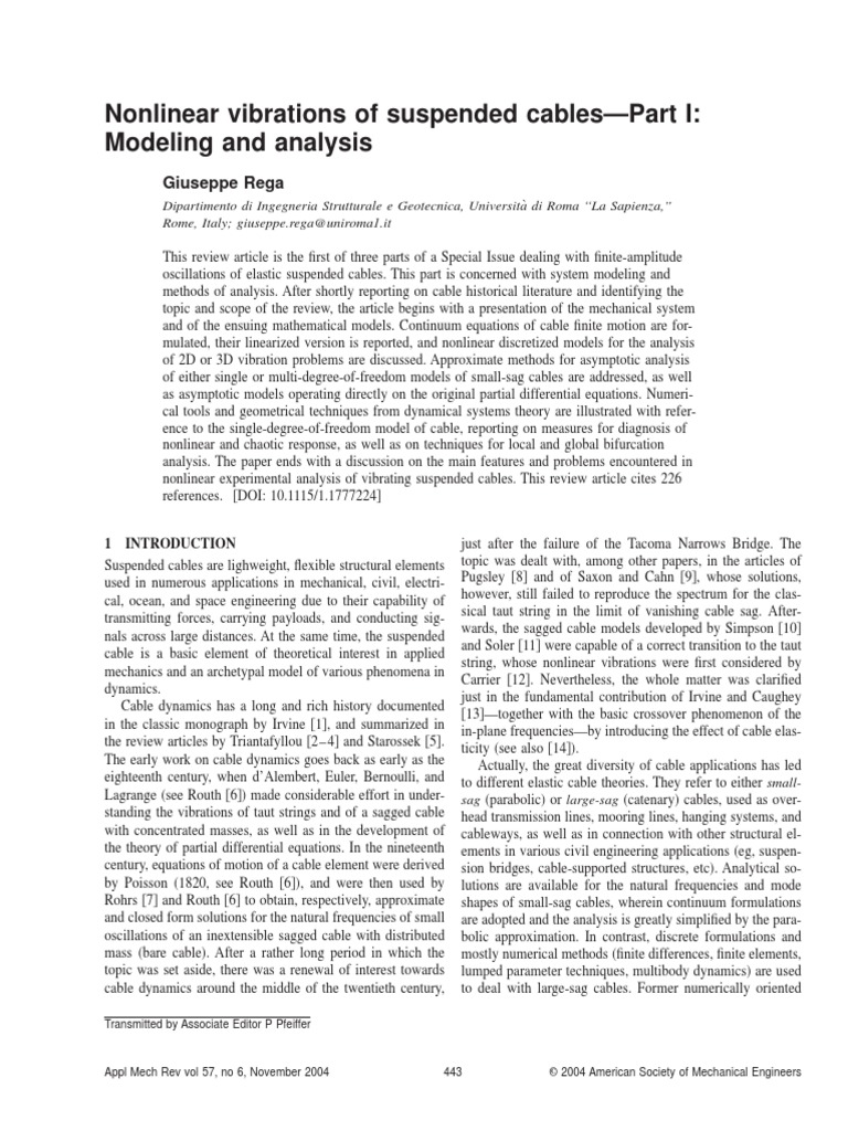 Nonlinear Vibrations of Suspended Cables-Part I: Modeling and Analysis ...