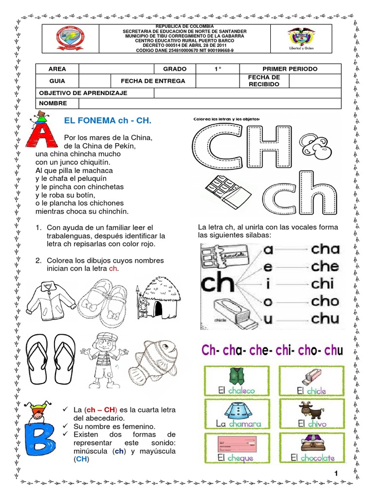 Actividades para aprender la letra ch | PDF | Texto | Notación