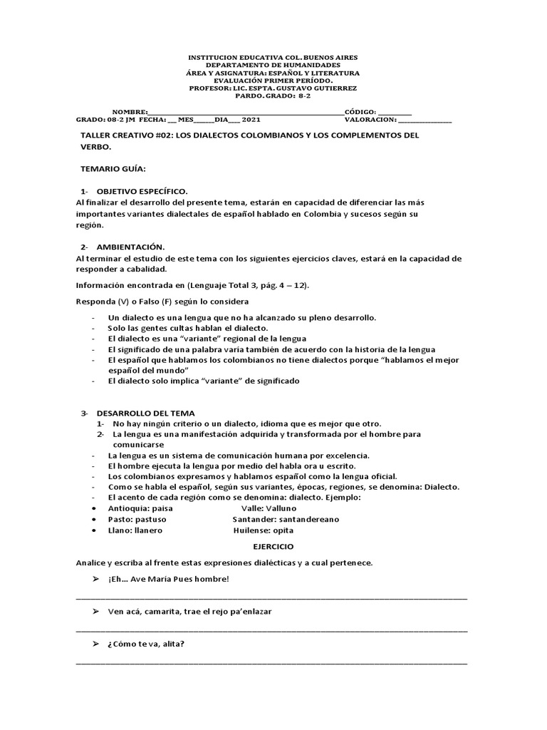 Los Dialectos Colombianos | PDF | Dialecto | Colombia