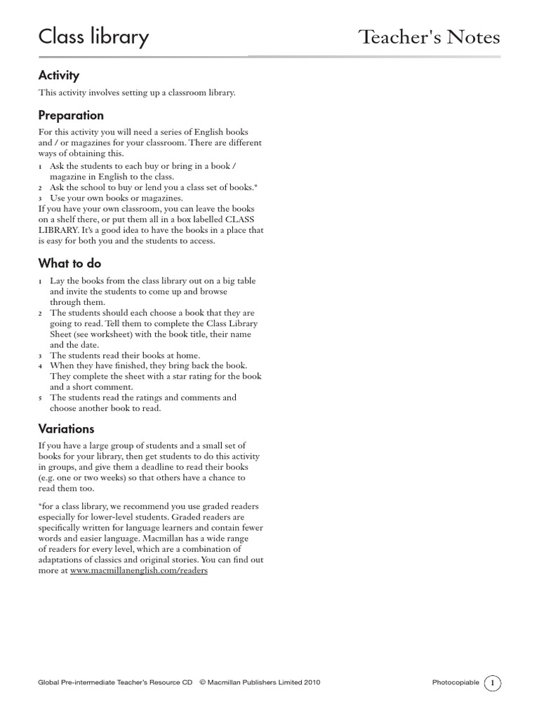 Gpi Class Library Teacher's Notes | PDF