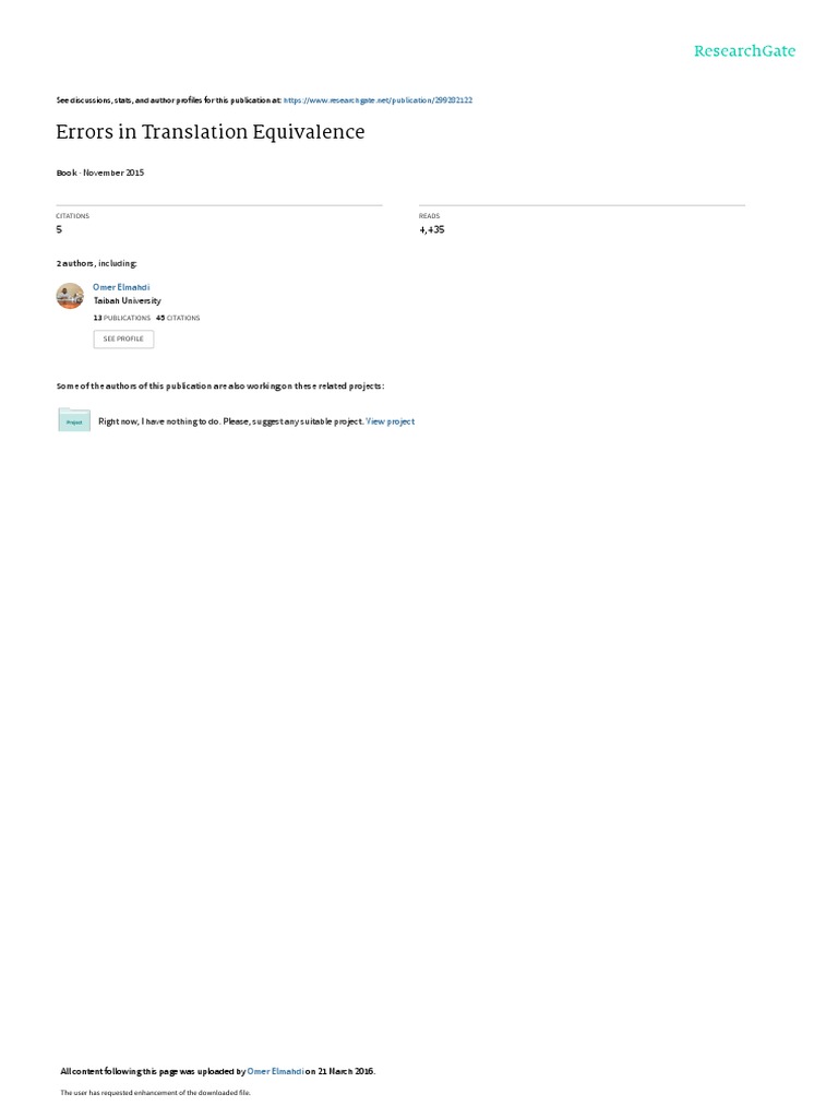 Errors in Translation Equivalence | PDF | Translations | Morphology ...