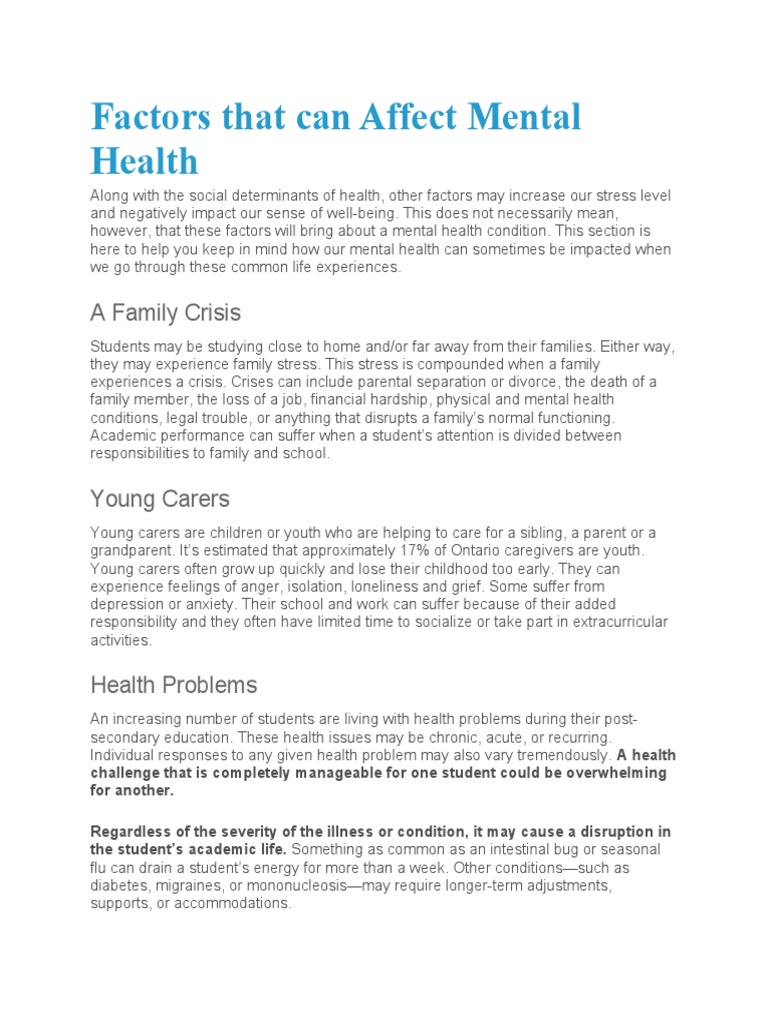 Factors That Can Affect Mental Health | PDF | Caregiver | Mental Health
