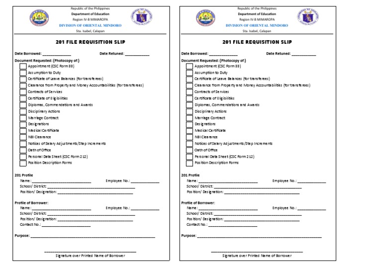 201 File Requisition Slip For April | Document | Written Communication
