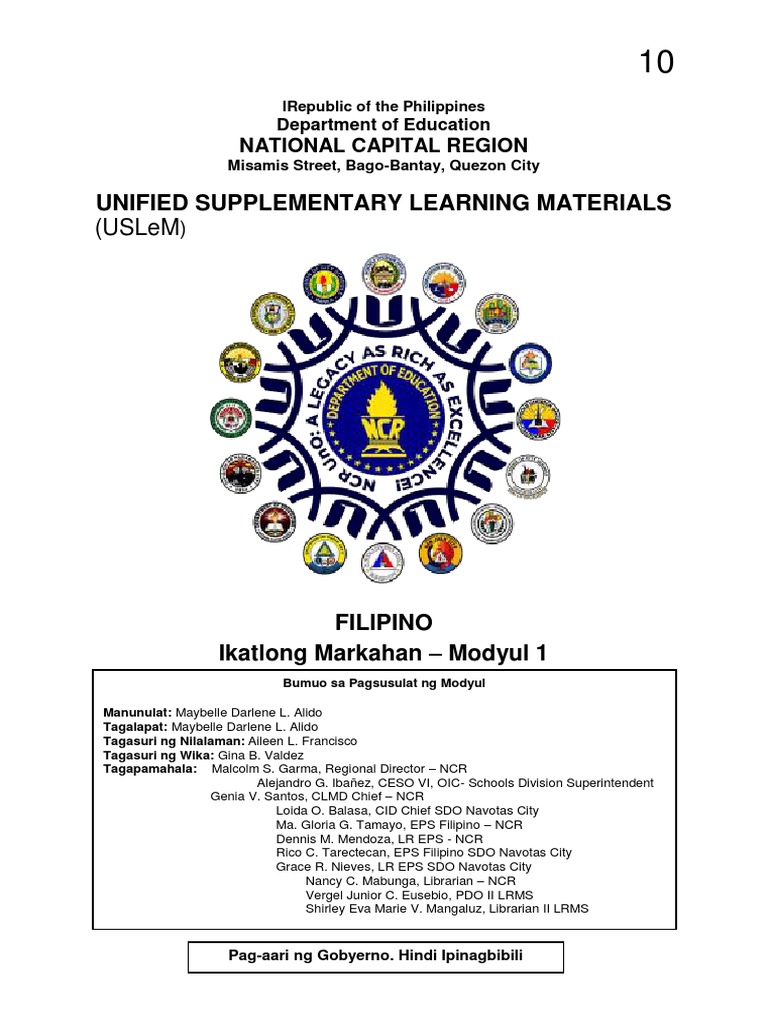 FILIPINO-10 Q3 Wk1 USLeM-RTP | PDF
