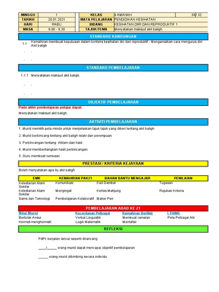 2021 - RPH Pak21 & RPT (PK - Tahun - 4) 100% | PDF | Kesehatan Holistik