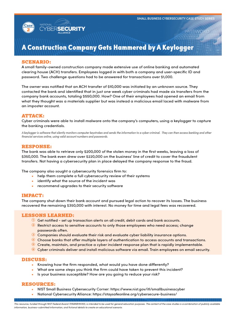 A Construction Company Gets Hammered by A Keylogger: Scenario | PDF | Computer Security | Security
