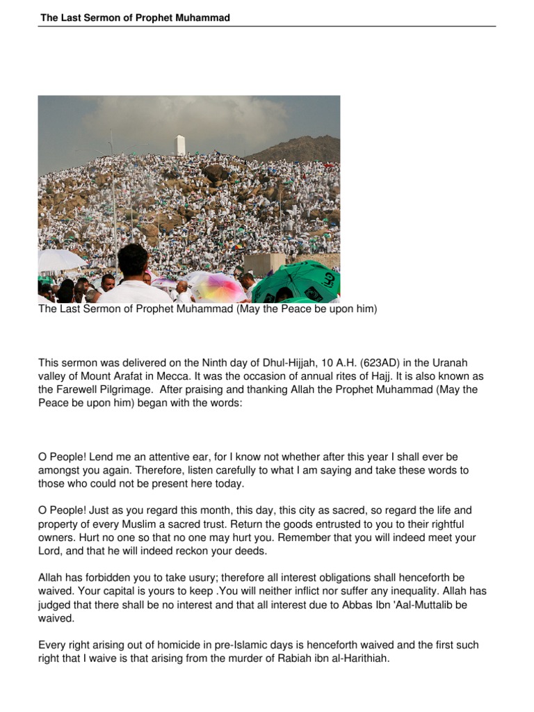 The Last Sermon of Prophet Muhammad. | Muhammad | Hajj