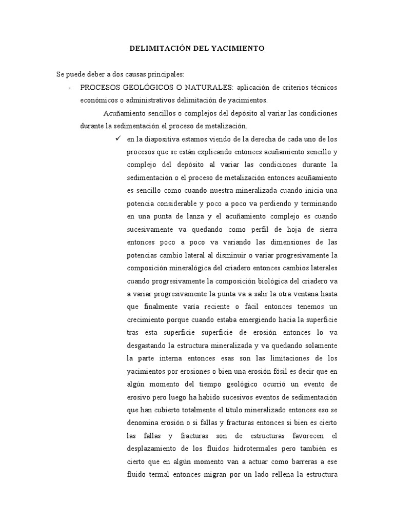 Delimitación Del Yacimiento | PDF | Minería | Minerales