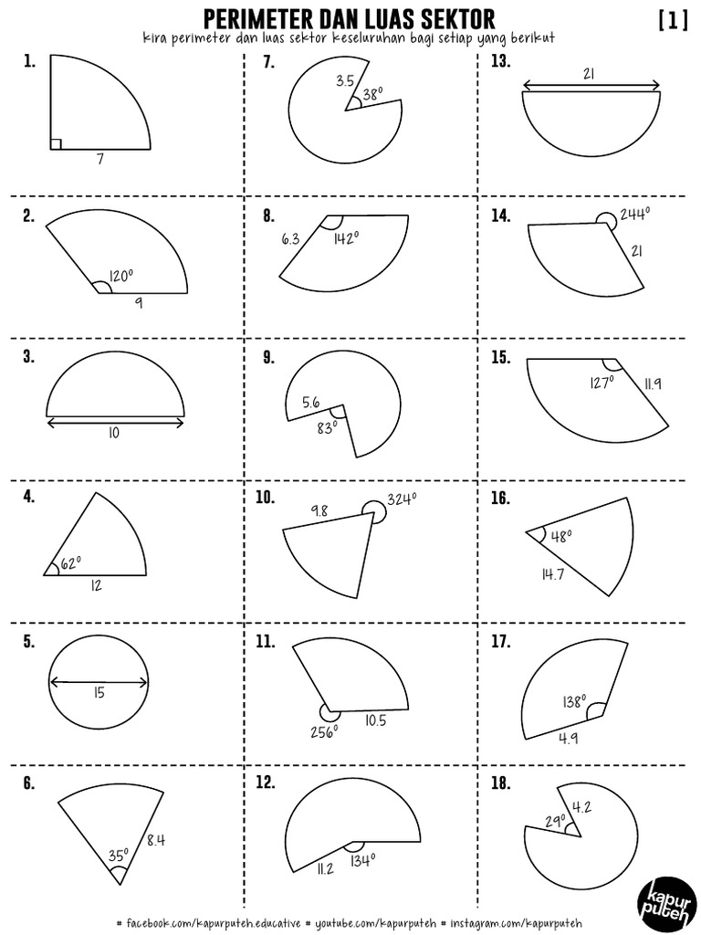 (Worksheet) Perimeter Dan Luas Sektor (Version 2) | PDF