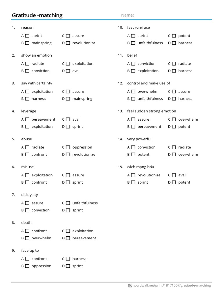 Gratitude Matching Quiz | PDF