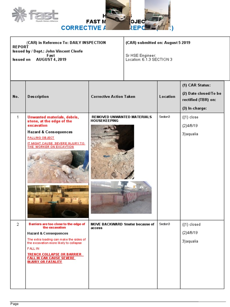 Corrective Action Report (Car) : Hse Line 6 Fast Metro Project ...