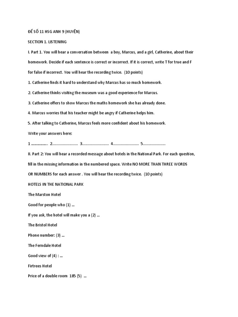 Listening Test for English Grade 9 | PDF | Art