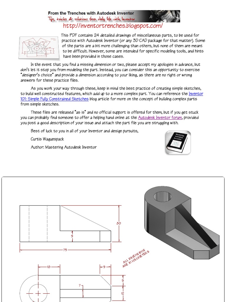 Autodesk Inventor Practice Part Drawings | PDF