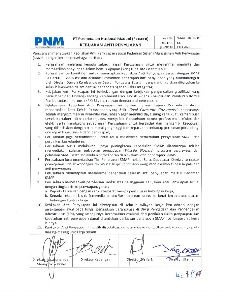Kebijakan Anti Penyuapan PT PNM | PDF