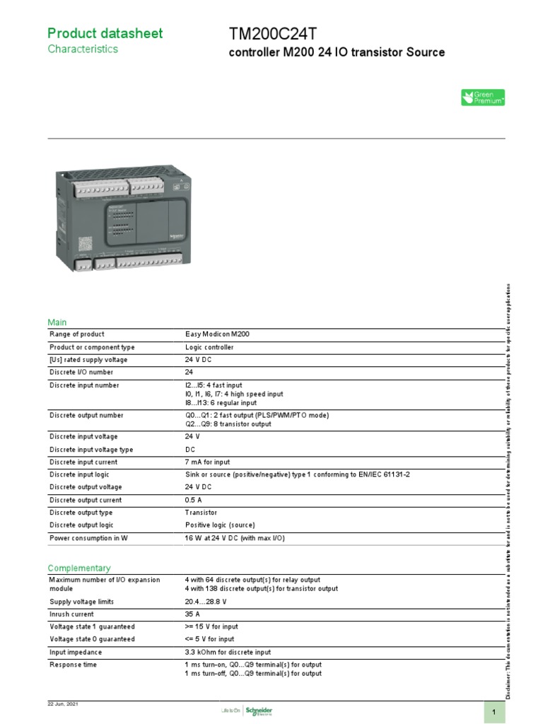TM200C24T Modicon M200 Controller Specs | PDF | Usb | Logic Gate