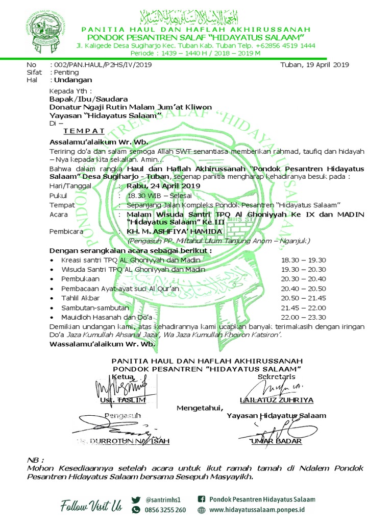 Undangan Haul dan Haflah Akhirussanah | PDF
