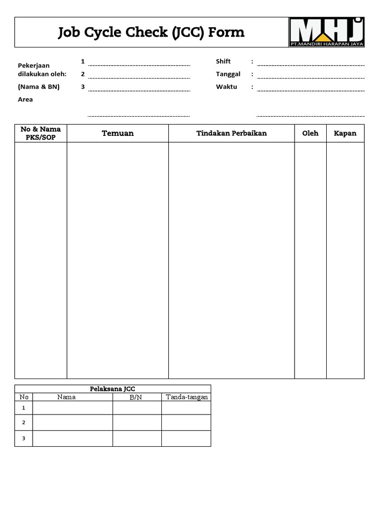 08 Job Cycle Check Form - JCC | PDF