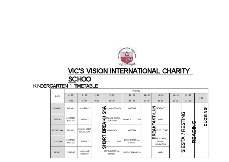 Timetable KG 1 | PDF | Text | Language Acquisition
