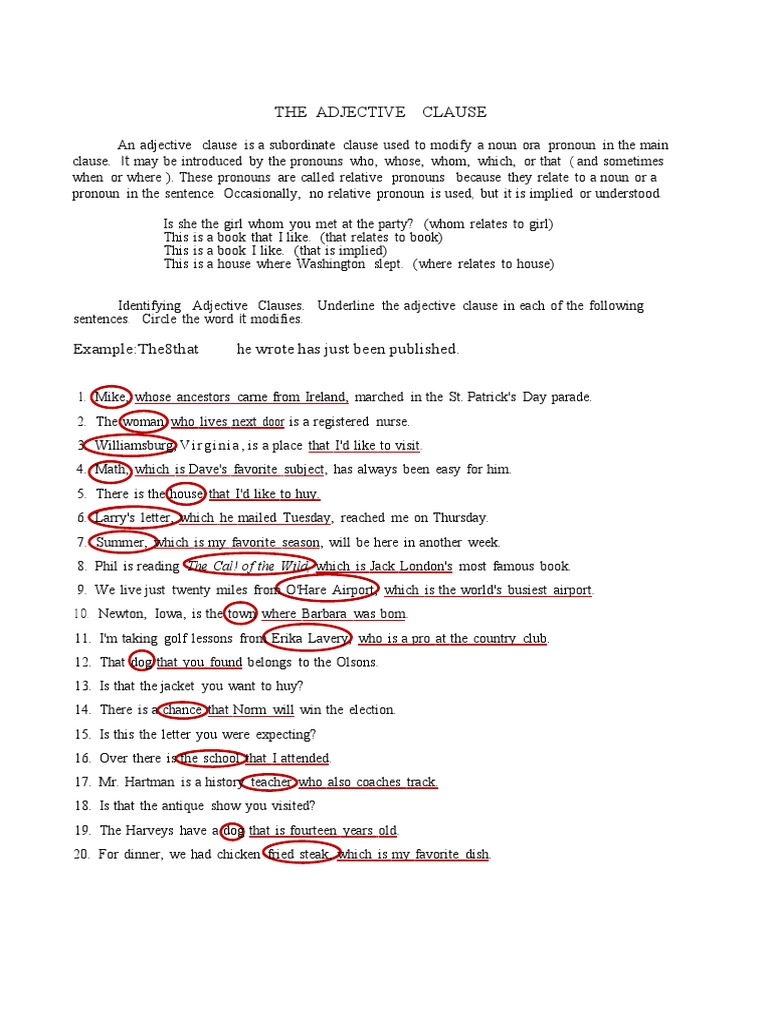 Clause - Adjective - Assignment Homework To Send | PDF