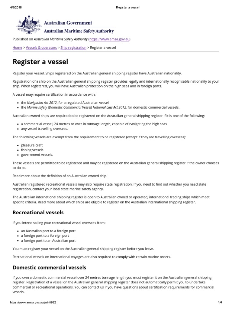 Register A Vessel | PDF | Watercraft | Ships