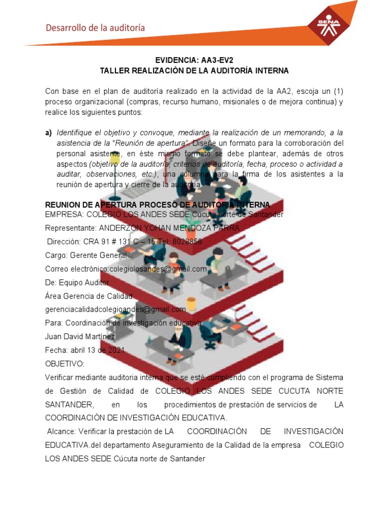 Formato Evidencia AA3 Ev2 Taller | PDF | Sistema de manejo de calidad | Auditoría