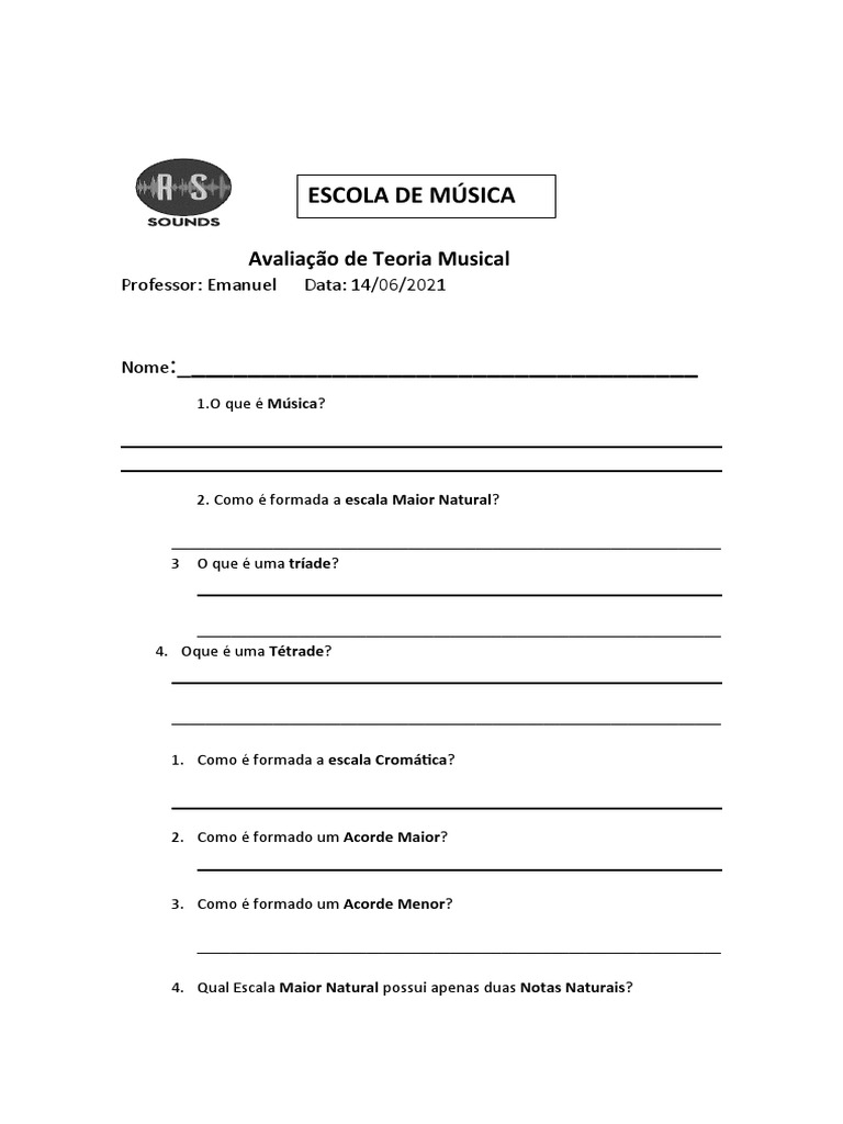 Prova de Teoria Musical para Iniciantes | PDF | Artes Linguísticas e ...