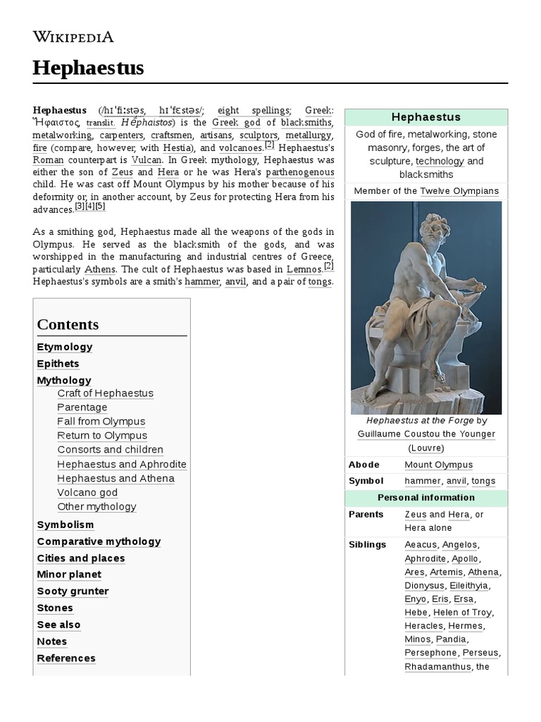 Hephaestus (/H | PDF | Twelve Olympians | Ancient Greek Religion